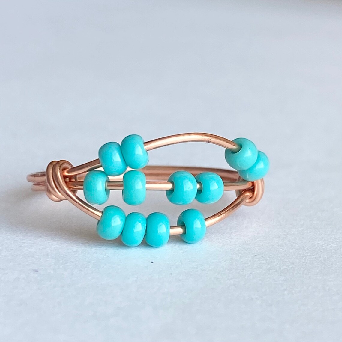 Fidget Spinner Ring Turquoise Blue Beads | Worry Ring | Spinner Ring ...