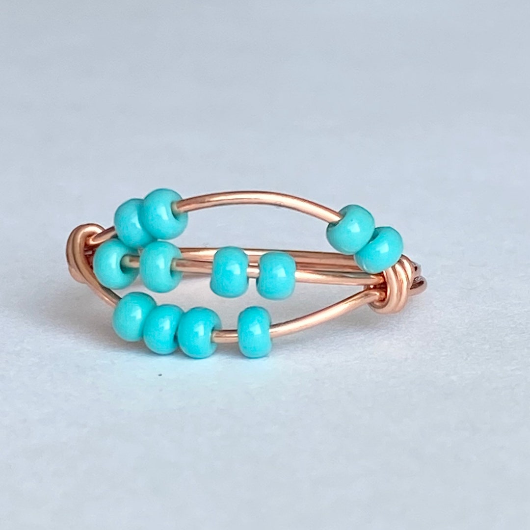 Fidget Spinner Ring Turquoise Blue Beads | Worry Ring | Spinner Ring ...