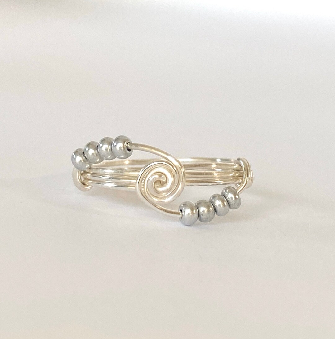 Silver Fidget Ring With Silver Beads / Worry Ring Silver / Fidget ...