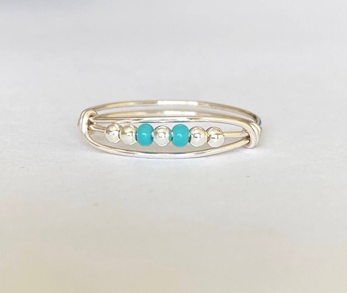 Fidget Ring / Worry Ring With Turquoise Beads and Sterling Silver ...