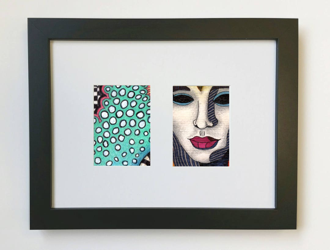 ACEO Picture Frame Thin Black Wood With Matting Fits Two ATC Prints ...