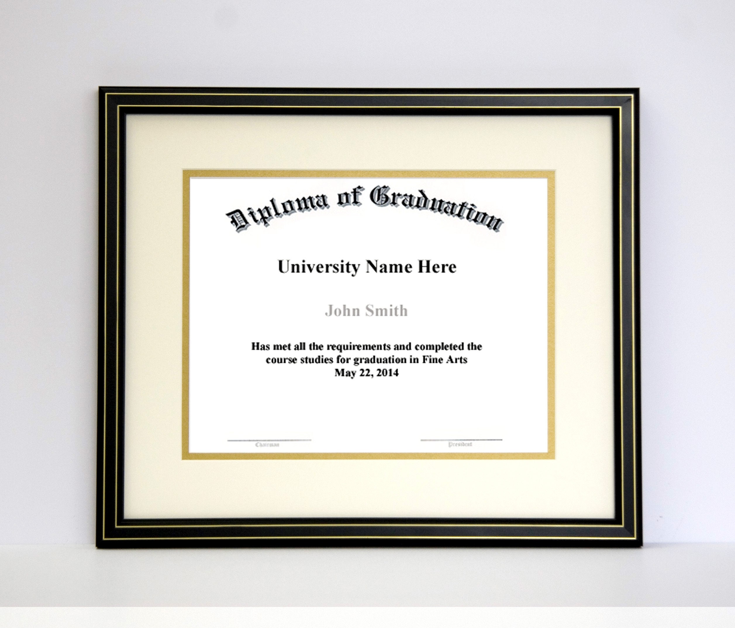 Diploma And Document Frame With Matting Black With Gold Pin Stripes Etsy