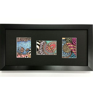 ACEO Picture Frame Thin Black Wood With Matting Fits Three ATC Prints ...