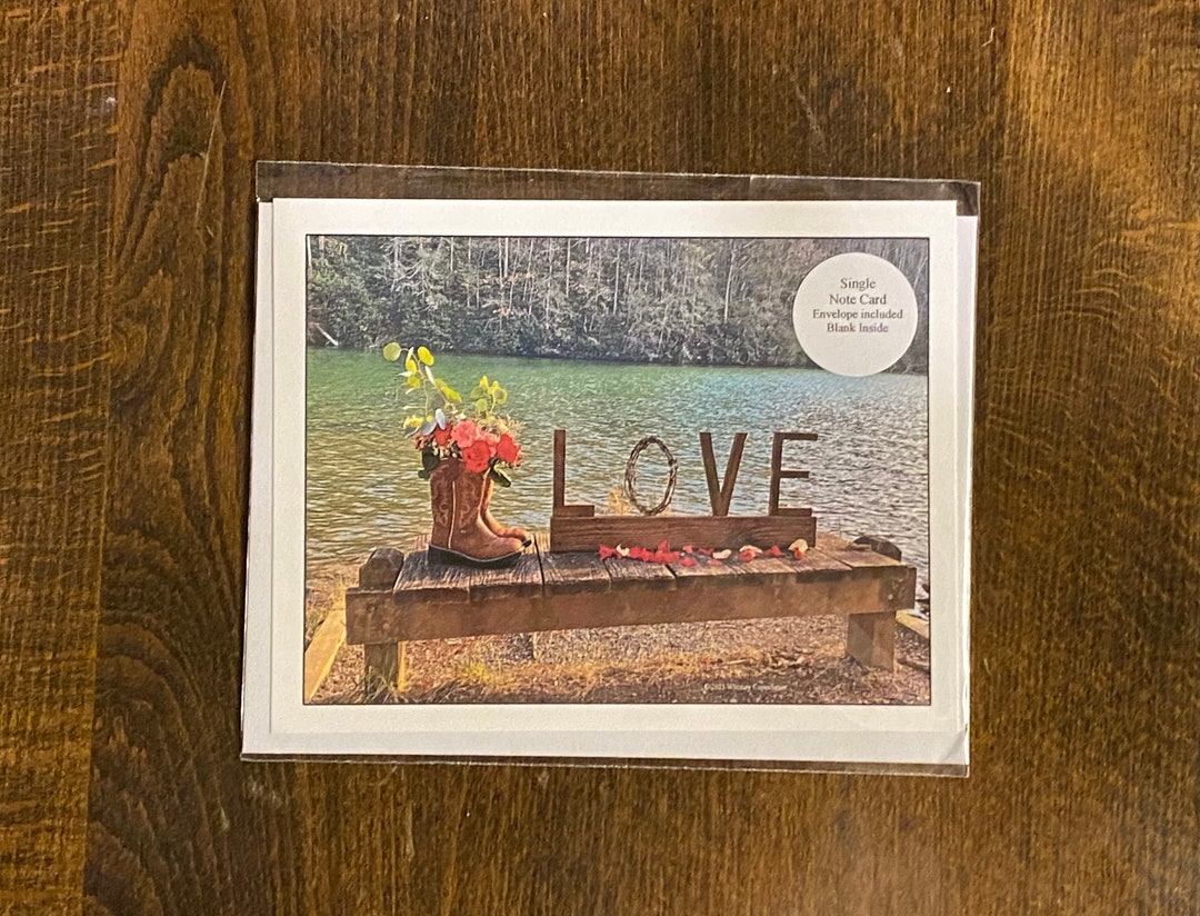 Note Card Boot With Flowers LOVE Rustic Photography Greeting Card ...