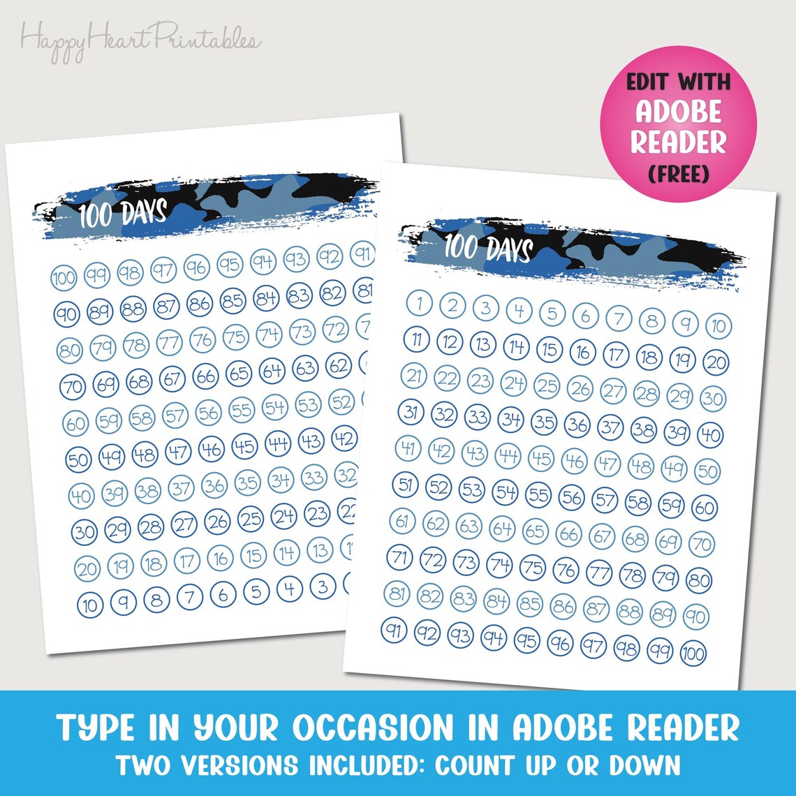 100 Day Countdown - Printable 100 Days Chart - Etsy