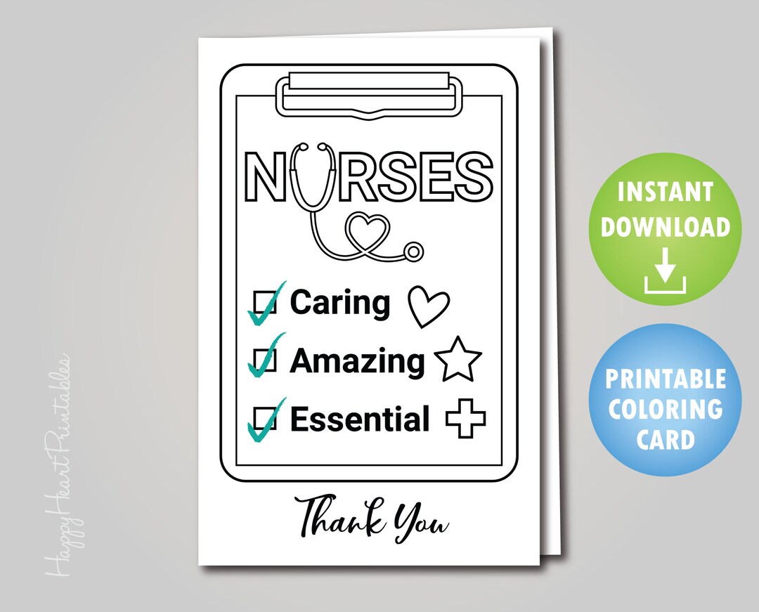 Nurse Thank You Coloring Card - Etsy