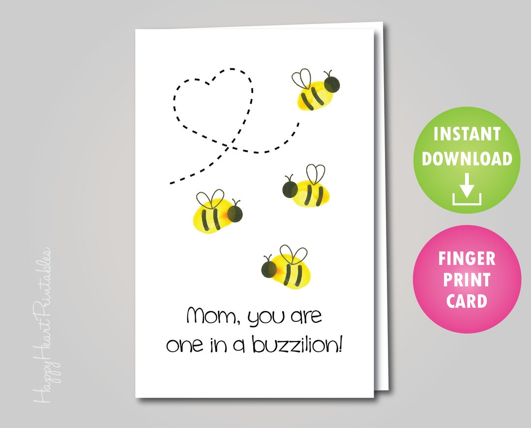 Fingerprint Bee Printable Mother's Day Card - Etsy