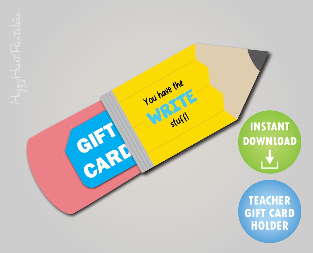 Printable Pencil Gift Card Holder for Teacher - Etsy
