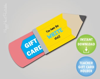 Pencil Gift Card Holder Printable Teacher Appreciation Gift Card Holder ...
