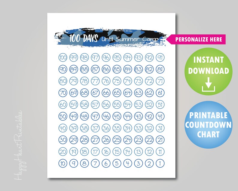 100 Day Countdown Printable 100 Days Chart - Etsy