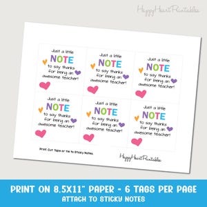Teacher Appreciation Gift Tag - Printable Sticky Note Tag - Etsy