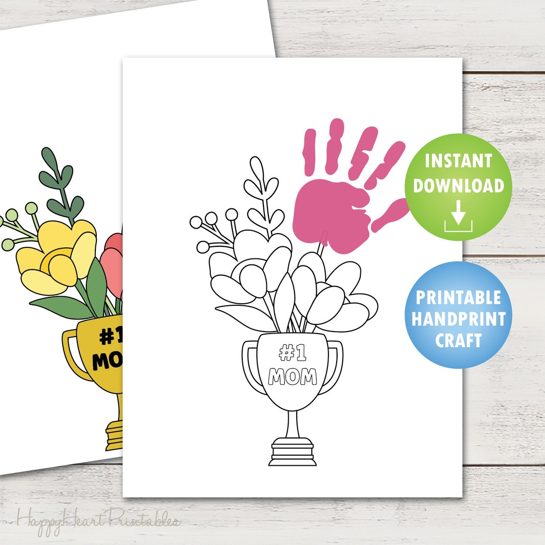 Mother's Day Trophy Handprint Flower Craft - Etsy