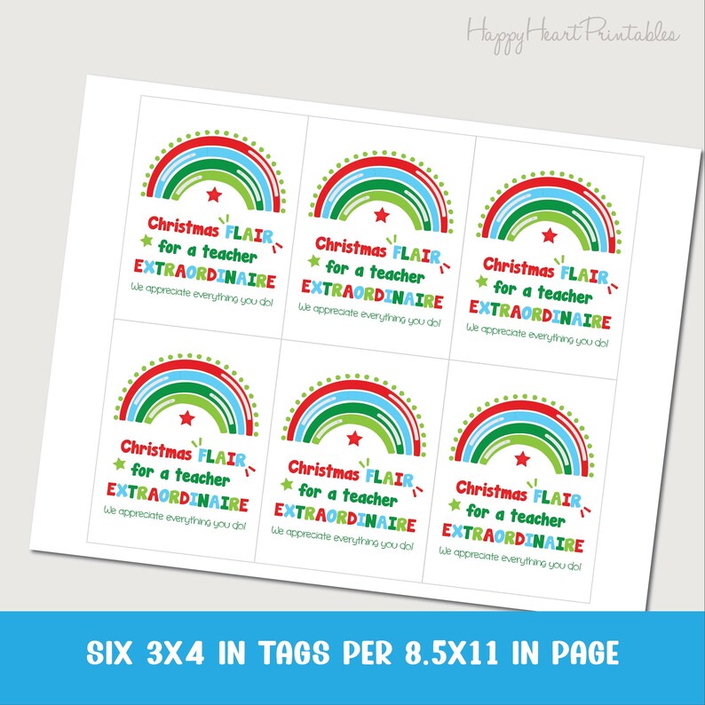 Christmas Teacher Gift Tag - Rainbow - Printable Gift Tag for Pens - Etsy