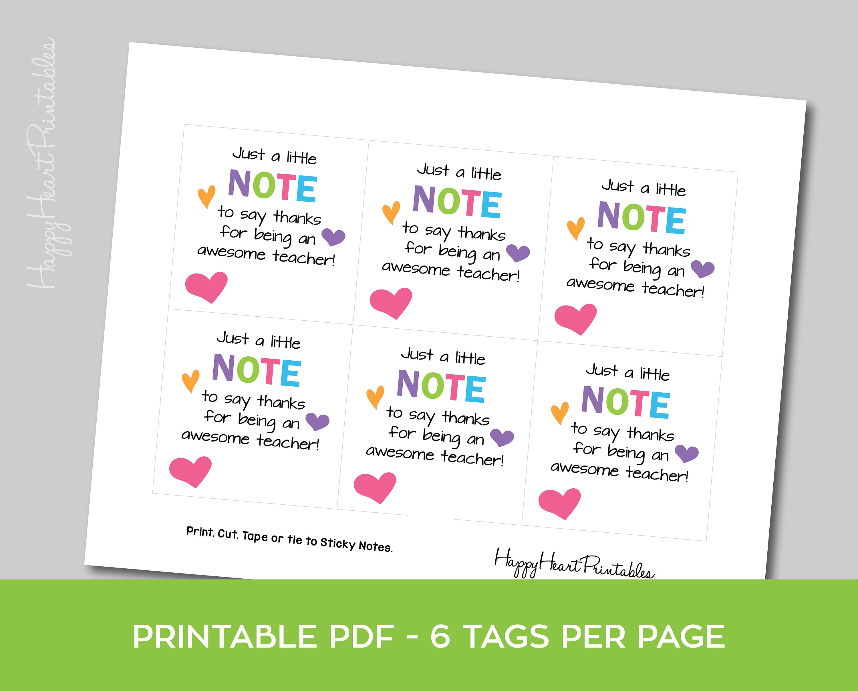 Teacher Appreciation Gift Tag Printable Sticky Note Tag - Etsy Ireland