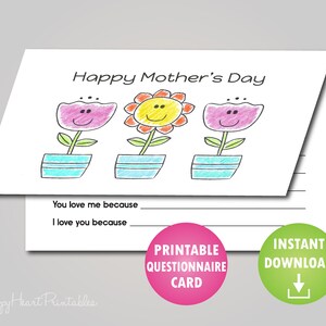 Mother's Day Questionnaire Printable Coloring Card - Etsy