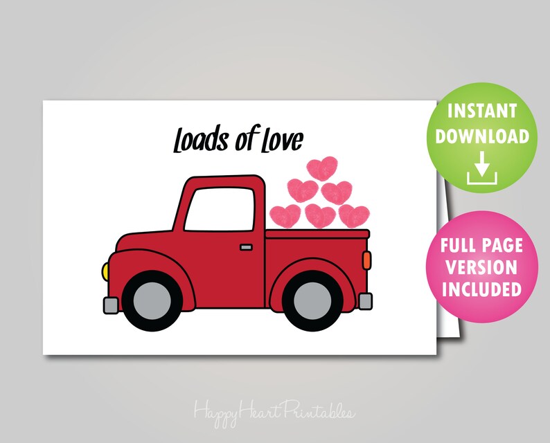 Truck Valentine's Day Card With Fingerprint Hearts - Etsy