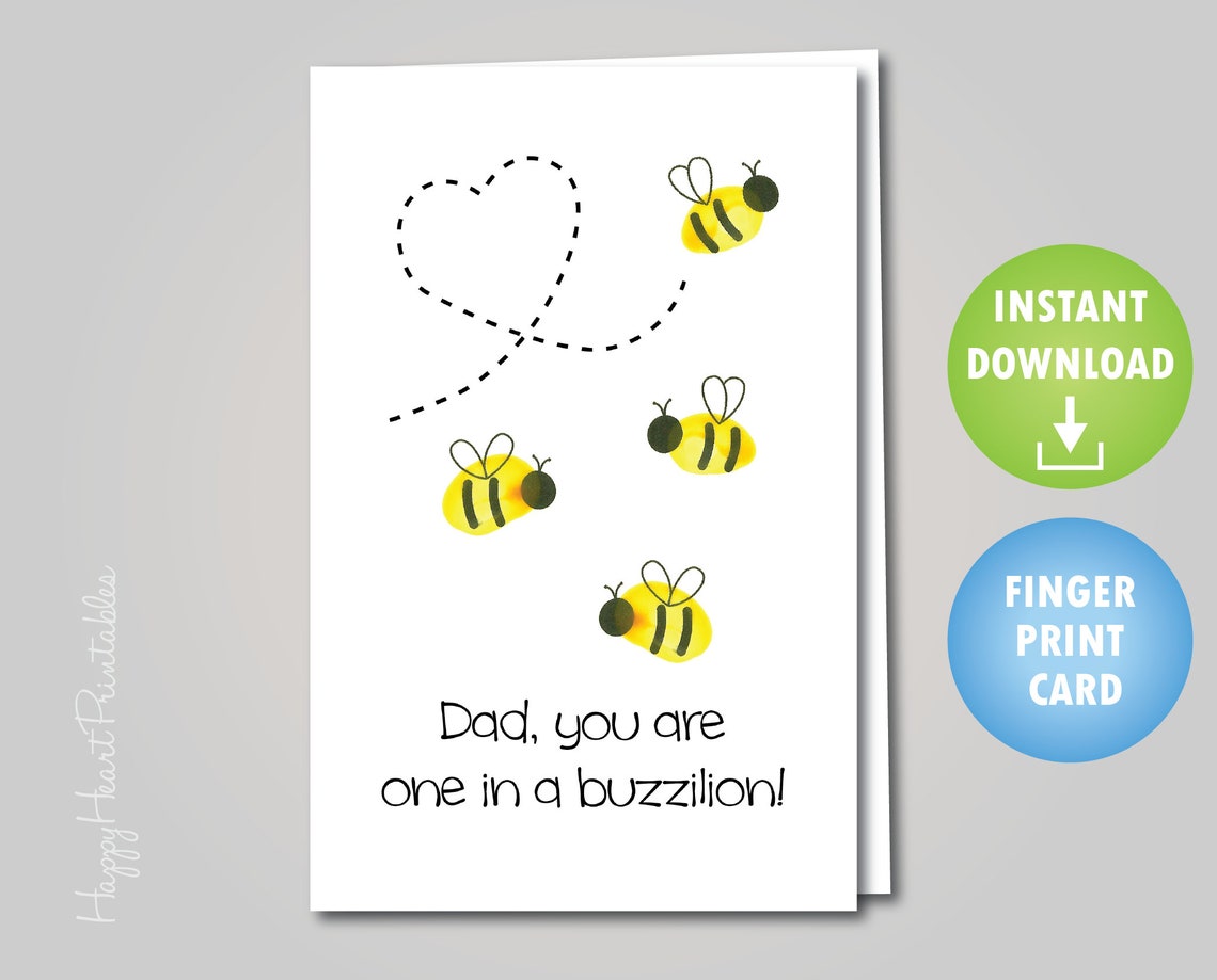 Fingerprint Bee Printable Father's Day Card - Etsy