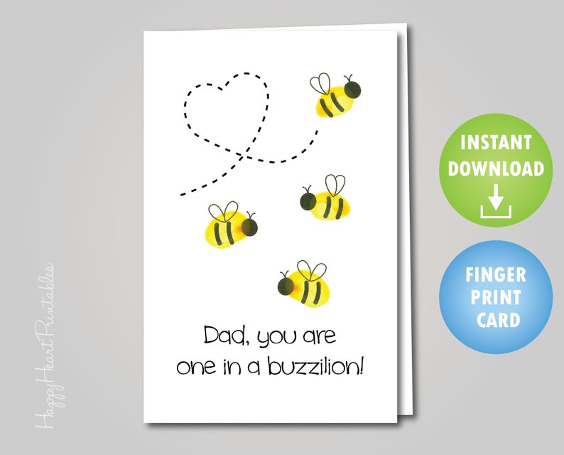Fingerprint Bee Printable Father's Day Card - Etsy