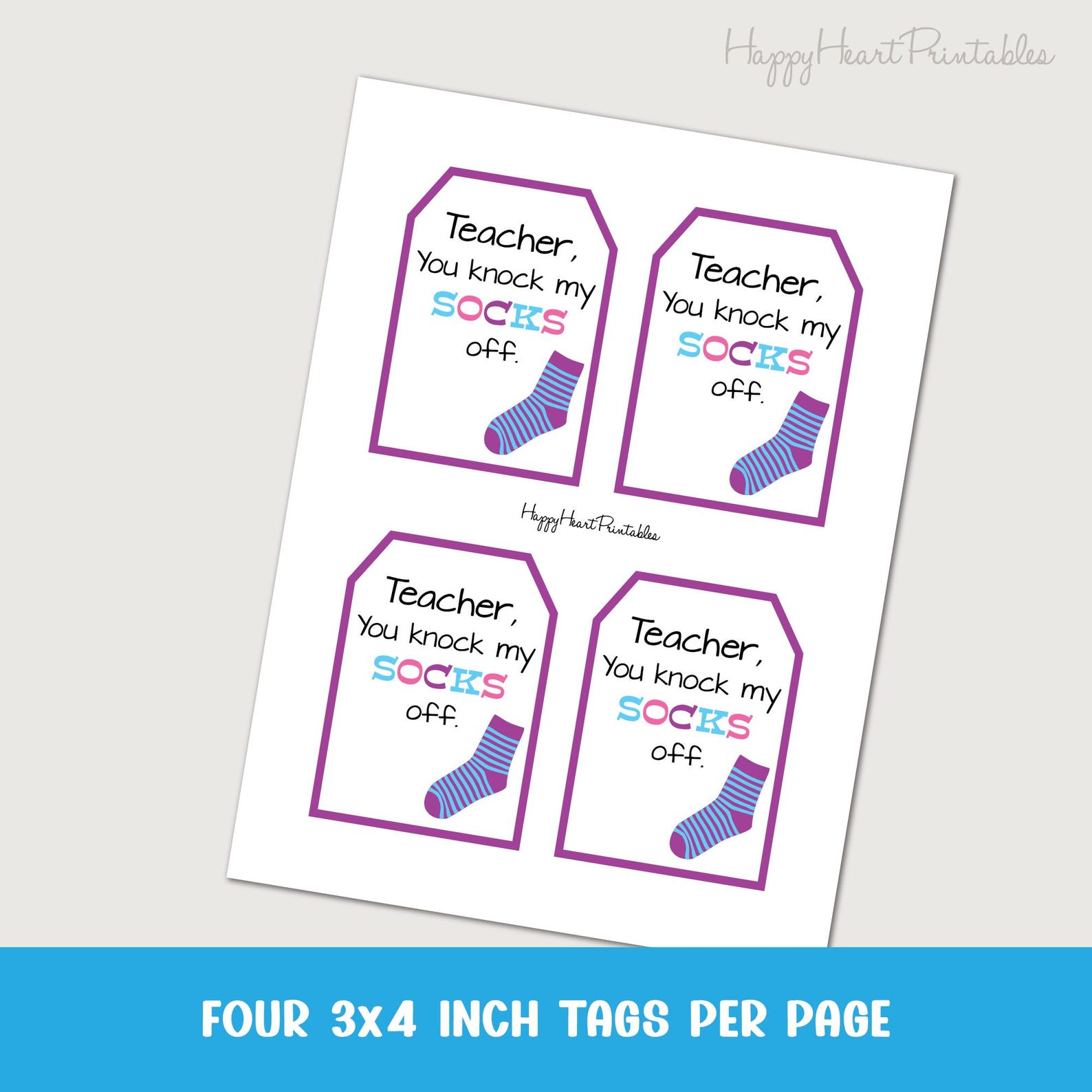 Teacher Appreciation Gift Tag - Printable Gift Tag for Socks - Etsy