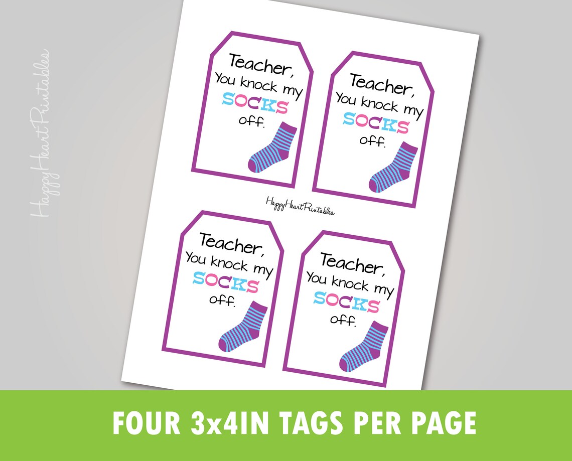 Teacher Appreciation Gift Tag Printable Gift Tag for Socks | Etsy