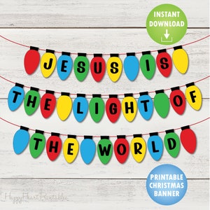 Printable Christmas Lights Banner - Jesus is the Light of the World - Etsy