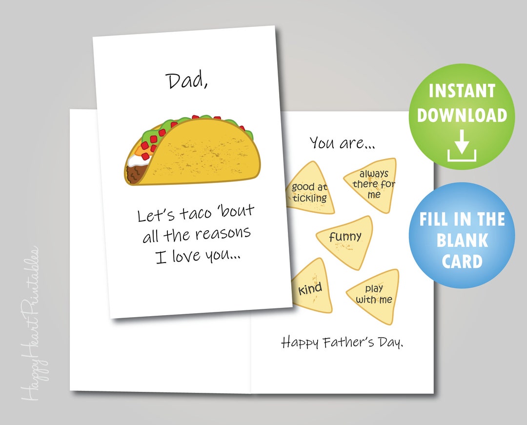 Father's Day Printable Taco Card - Fill in the Blank Card - Etsy