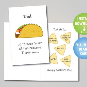 Father's Day Printable Taco Card - Fill in the Blank Card - Etsy