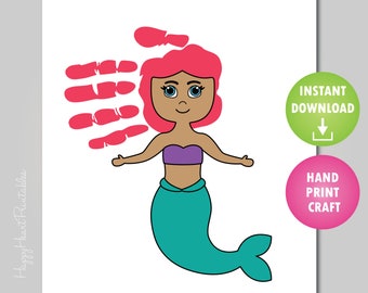 Mermaid Handprint Craft for Kids, Printable Summer Handprint Art for ...