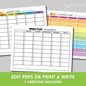 Printable School Schedule and Weekly Planner - Editable PDF - Etsy