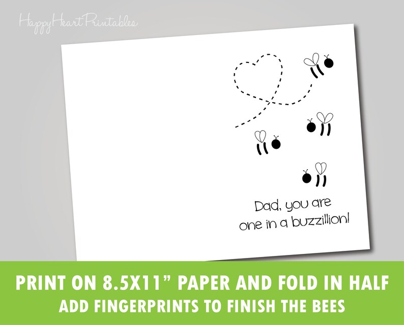 Fingerprint Bee Printable Father's Day Card - Etsy
