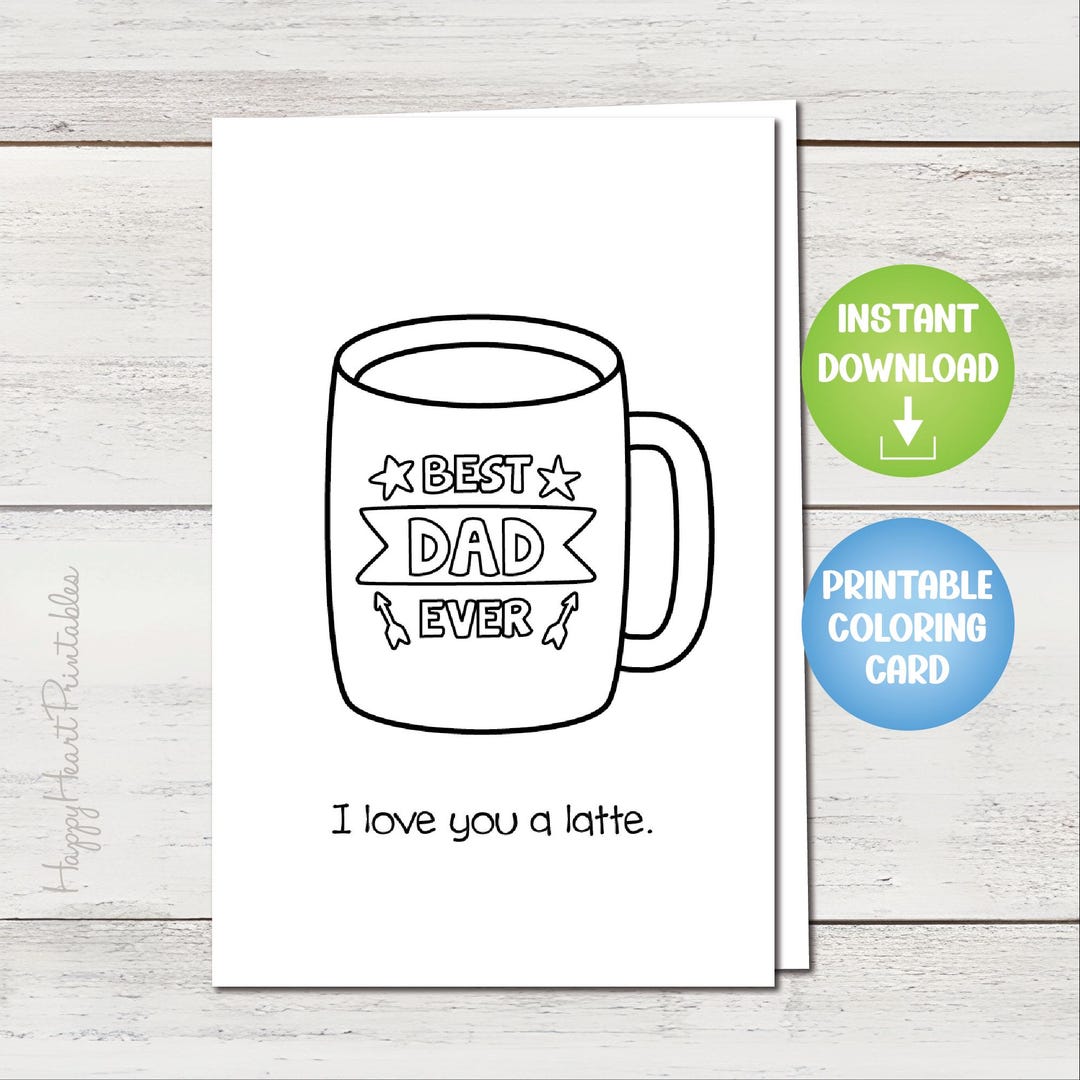 Father's Day Coffee Mug Latte Coloring Card - Etsy
