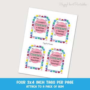 Teacher Appreciation Gift Tag - Printable Gift Tag for Gum - Etsy