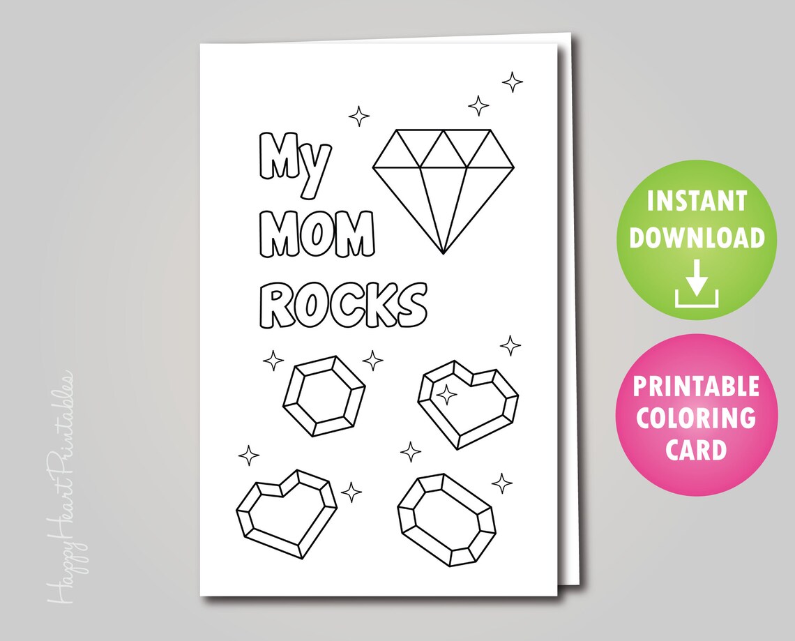 My Mom Rocks Mother's Day Printable Coloring Card - Etsy