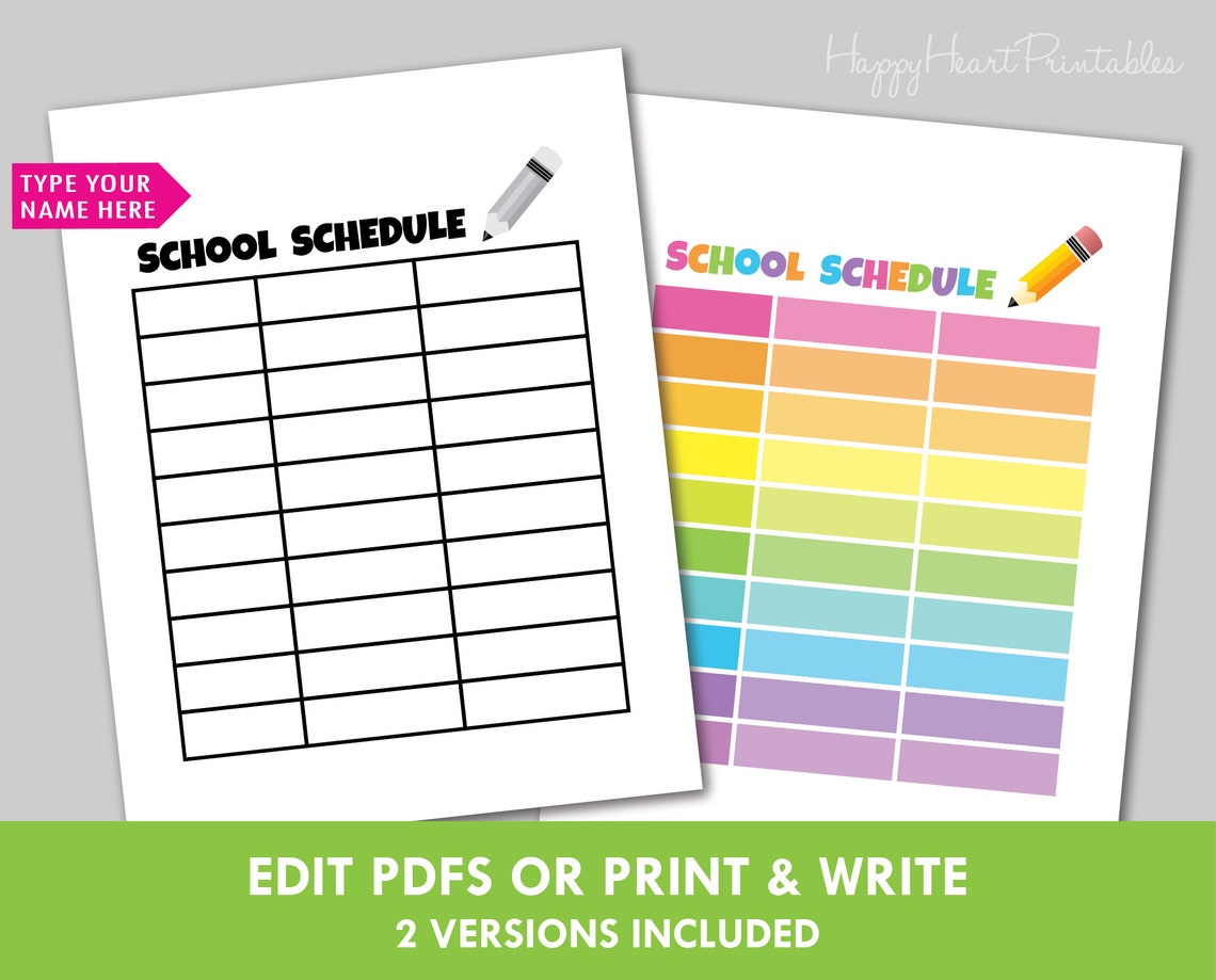 Printable School Schedule and Weekly Planner Editable PDF - Etsy