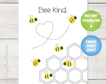 Bee Fingerprint Craft Printable Template - Etsy