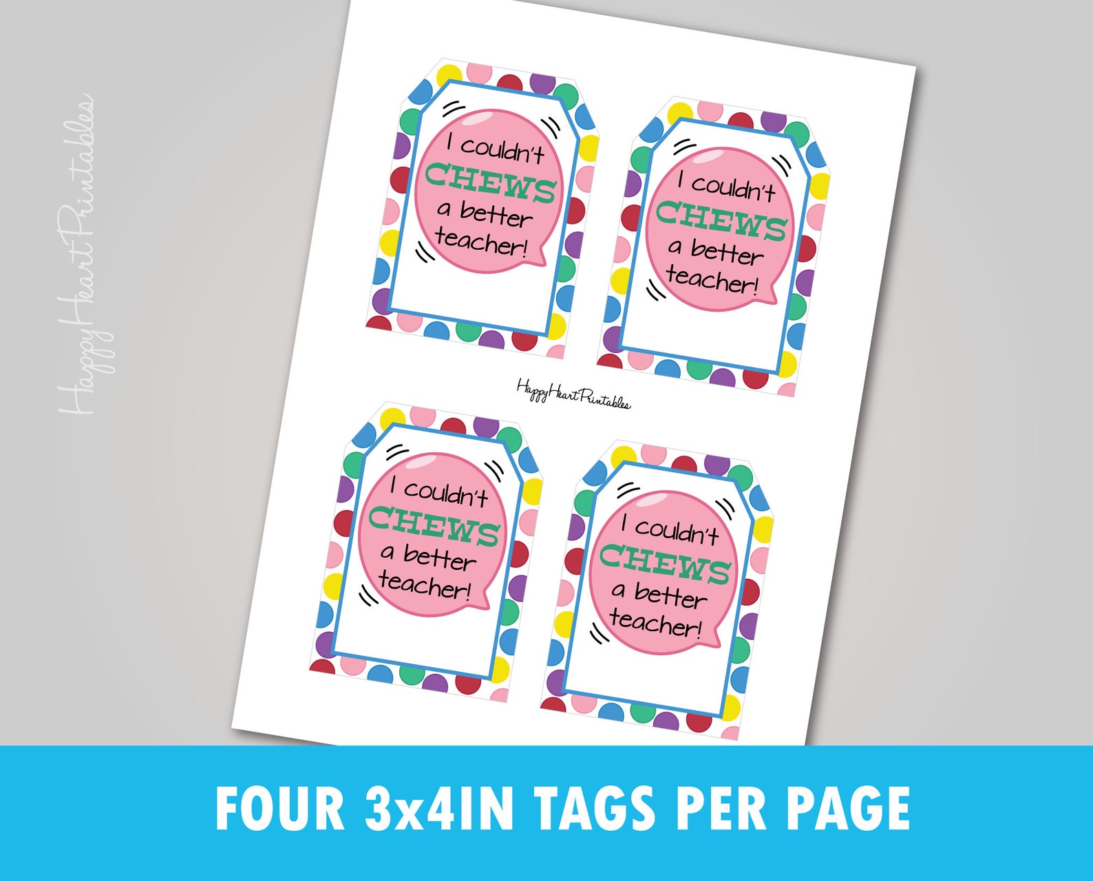 Teacher Appreciation Gift Tag Printable Gift Tag for Gum - Etsy