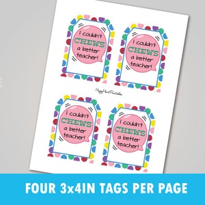 Teacher Appreciation Gift Tag - Printable Gift Tag for Gum - Etsy