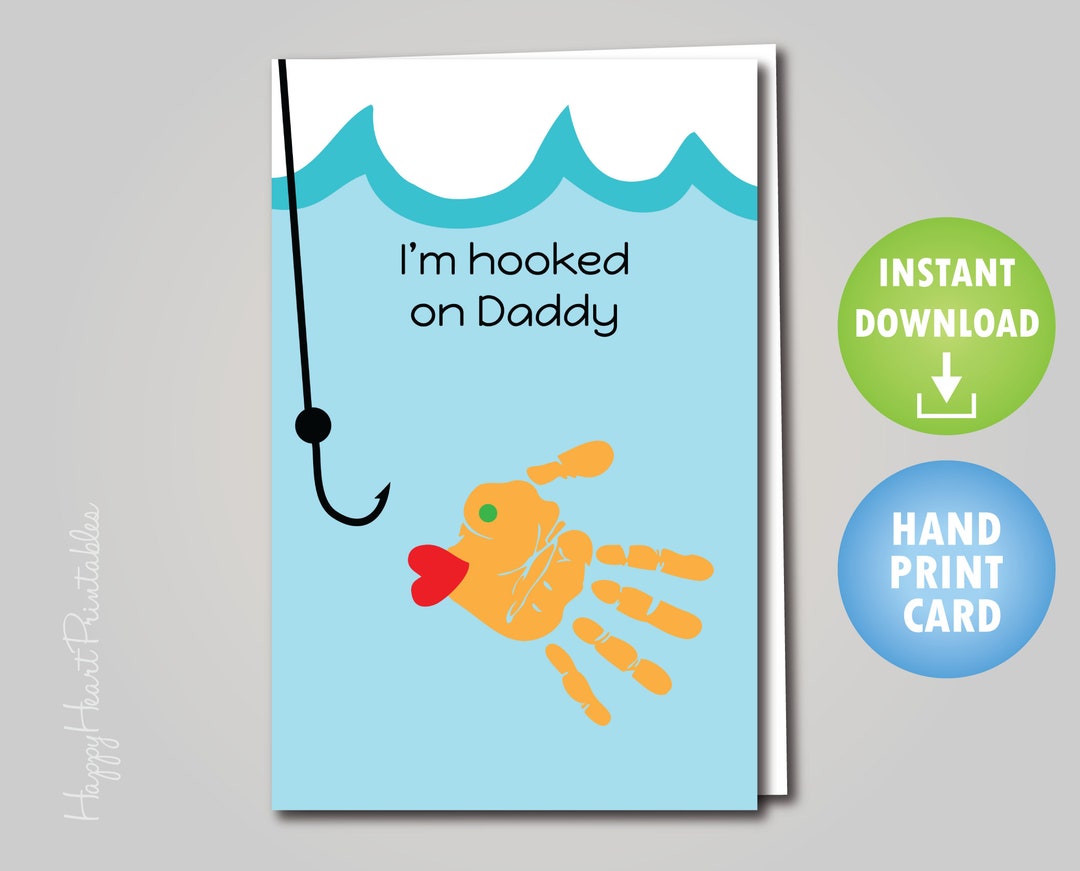 Hooked on Daddy Father's Day Printable Handprint Card - Etsy Australia