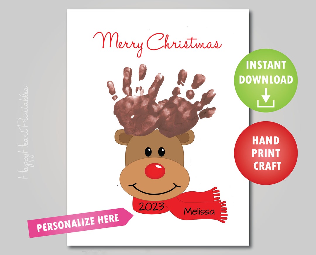 Handprint Reindeer Art Printable Template- Handprint Christmas Craft ...