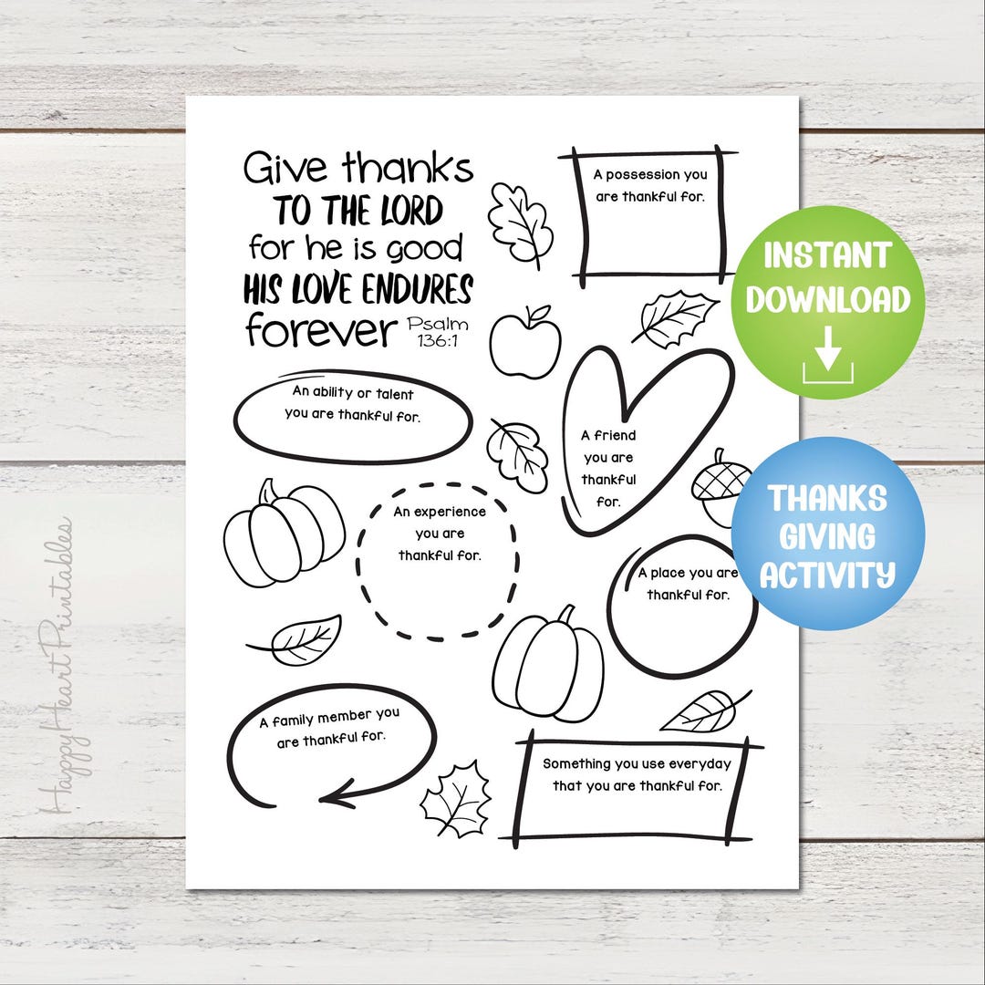 Thanksgiving Printable Activity - Psalm 136:1 - Etsy