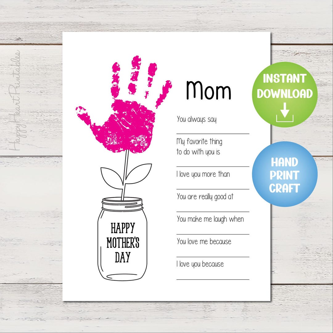 Mother's Day Handprint Flower Questionnaire Craft - Etsy