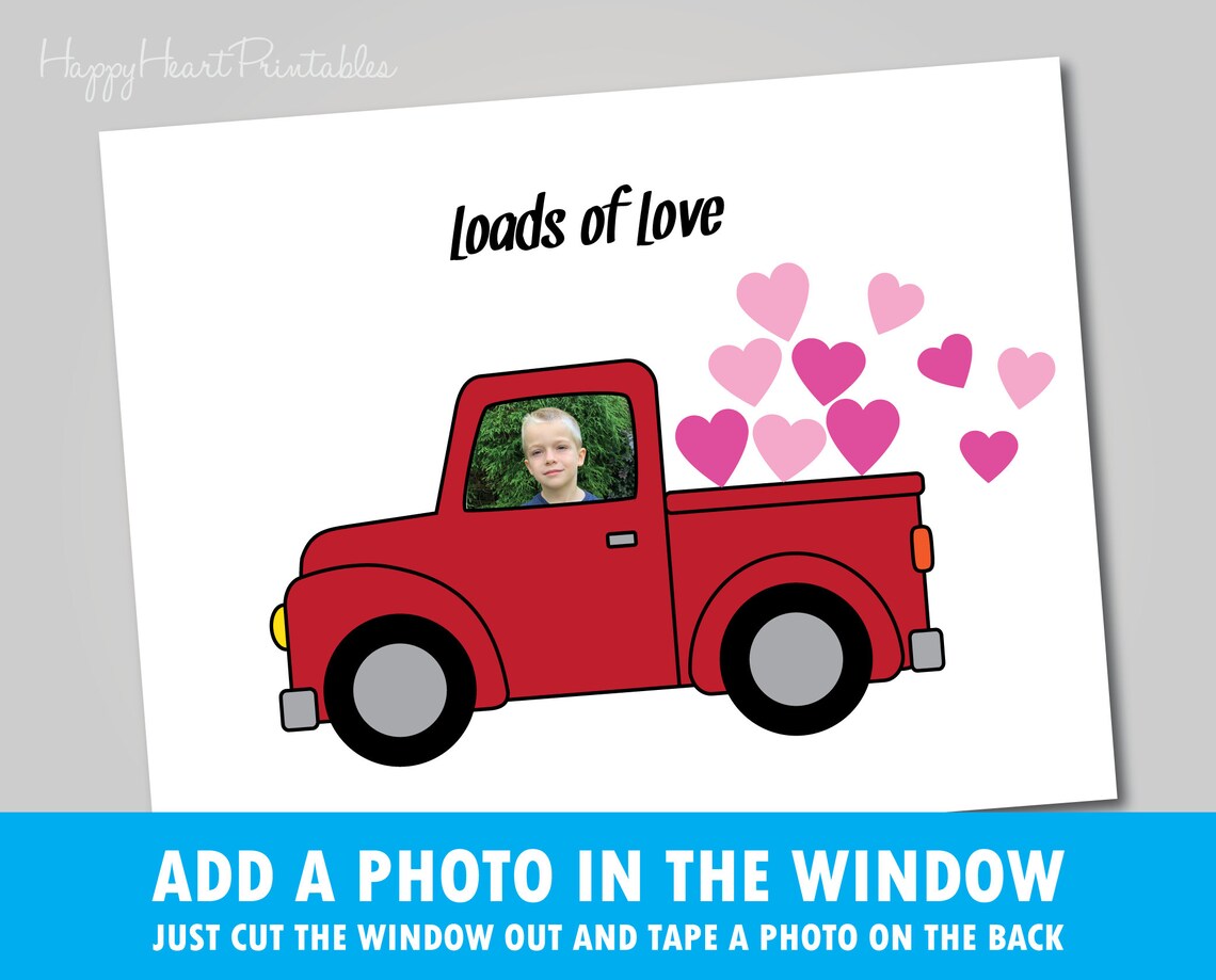 Truck Valentine's Day Card With Fingerprint Hearts - Etsy