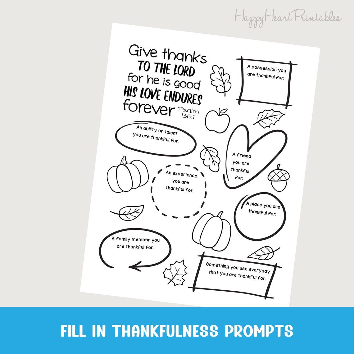 Thanksgiving Printable Activity - Psalm 136:1 - Etsy