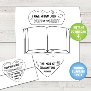 Psalm 119:11 Sunday School Craft Printable Kids Bible Lesson Activity ...