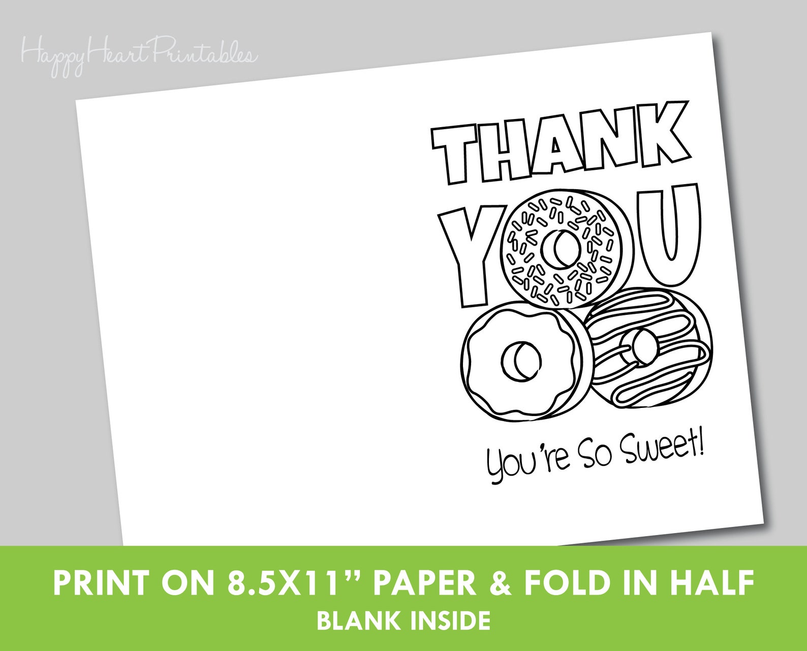 Donut Printable Coloring Thank You Card - Etsy
