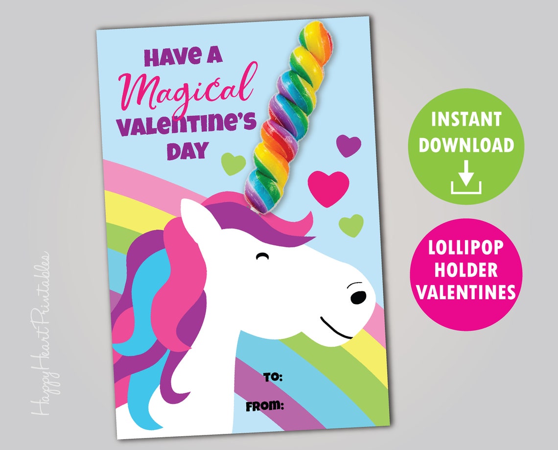 Unicorn Lollipop Valentines Printable Unicorn Valentines | Etsy
