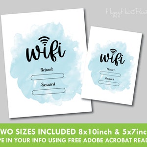 Printable Watercolor Wifi Sign - Editable PDF - Etsy