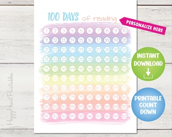 100 Day Countdown - Printable 100 Days Chart - Etsy