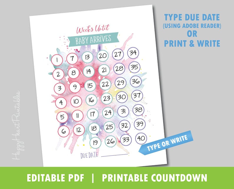 Printable Pregnancy Countdown - Etsy