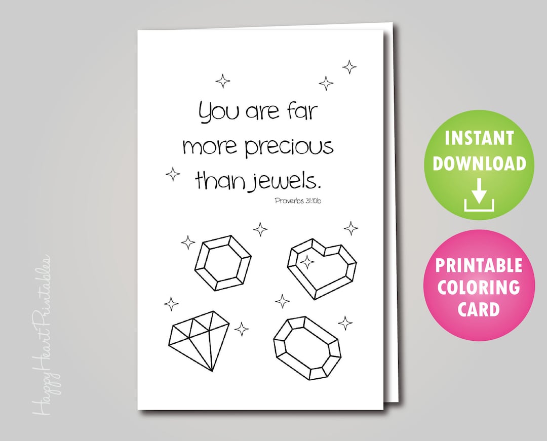 Mother's Day Printable Coloring Card - More Precious Than Jewels - Etsy